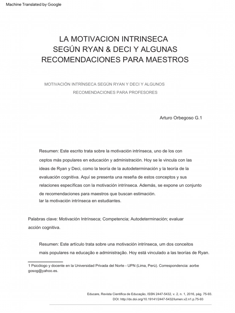 Motivacion Intrinseca Ryan & Daci 2007 | PDF | Motivacional | Motivación