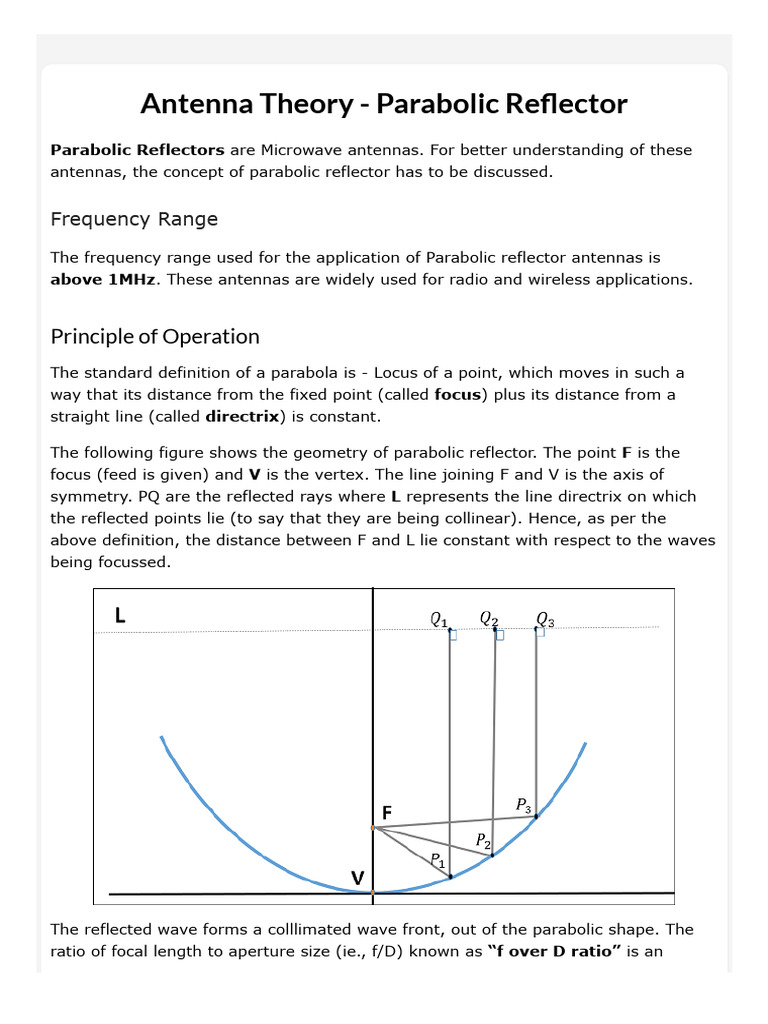 Parabolic Reflector Antenna Overview | PDF | Antenna (Radio) | Radio ...