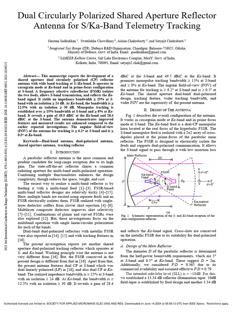 Dual Circularly Polarized Shared Aperture Reflector Antenna For S-Ka-Band Telemetry Tracking ...
