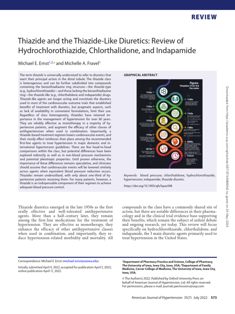 Thiazide Review 2022 | PDF | Hypertension | Blood Pressure