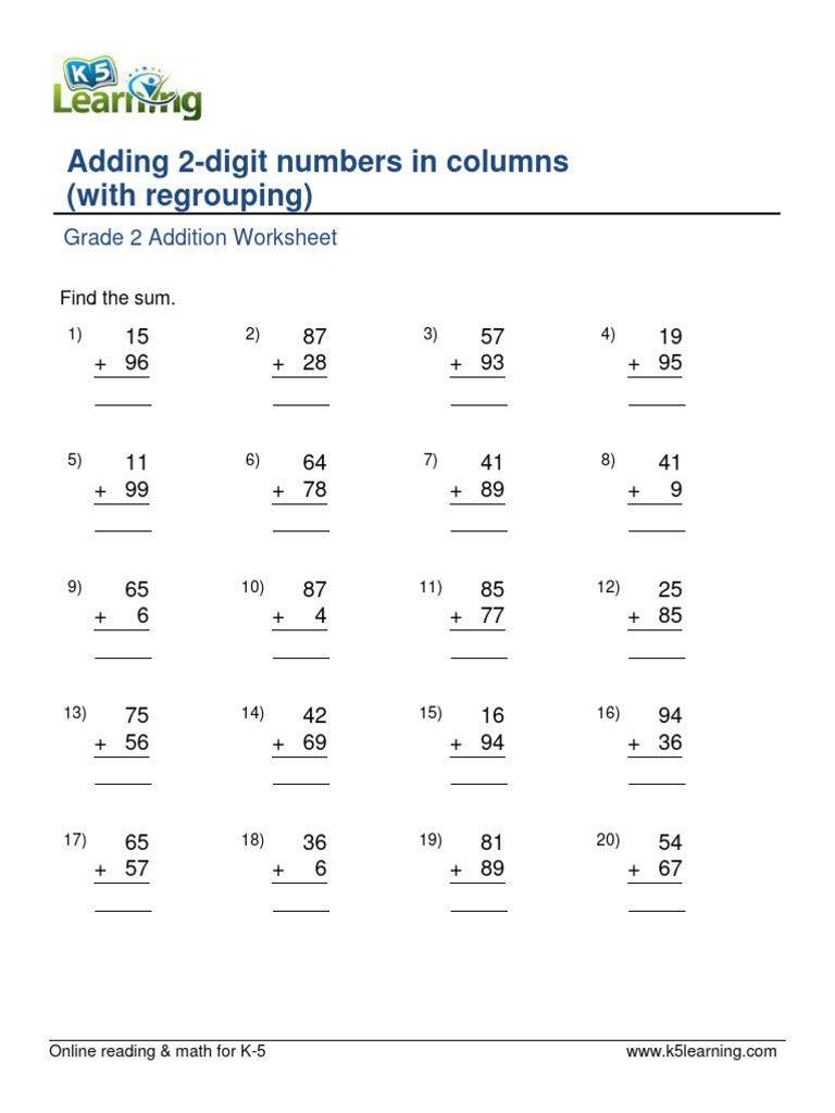 Grade 2 Add 2 Digit Numbers in Columns With Regrouping F | PDF