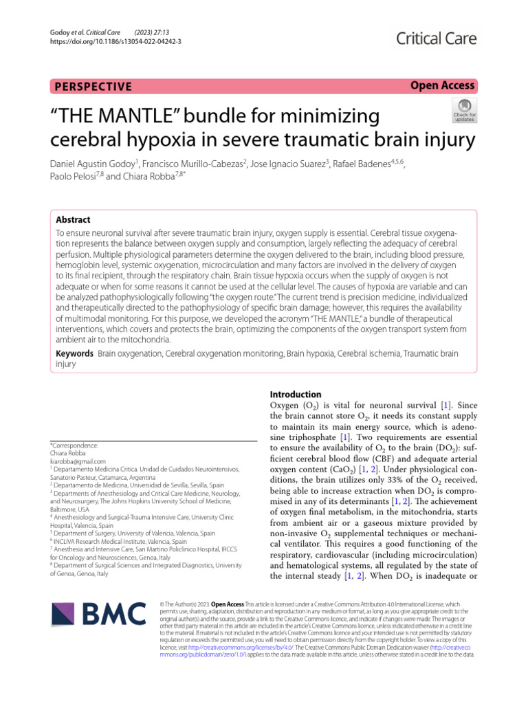 "The MANTLE" Bundle For Minimizing Cerebral Hypoxia in Severe Traumatic ...