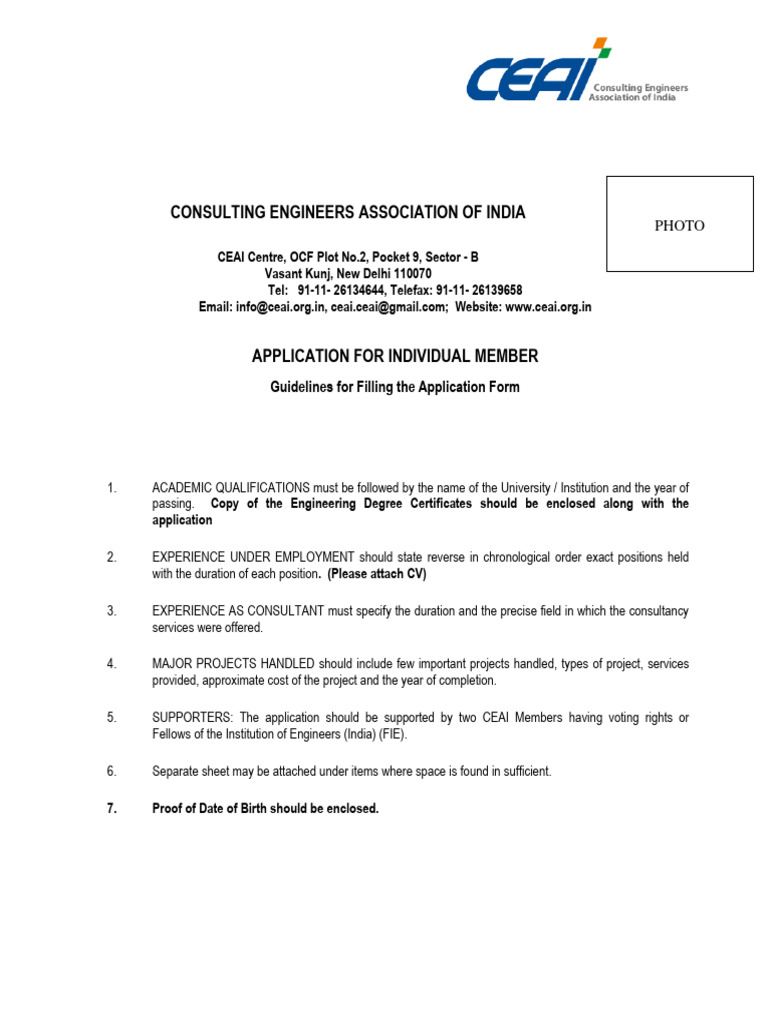 Individual Membership Application CEAI | PDF | Engineering | Transport