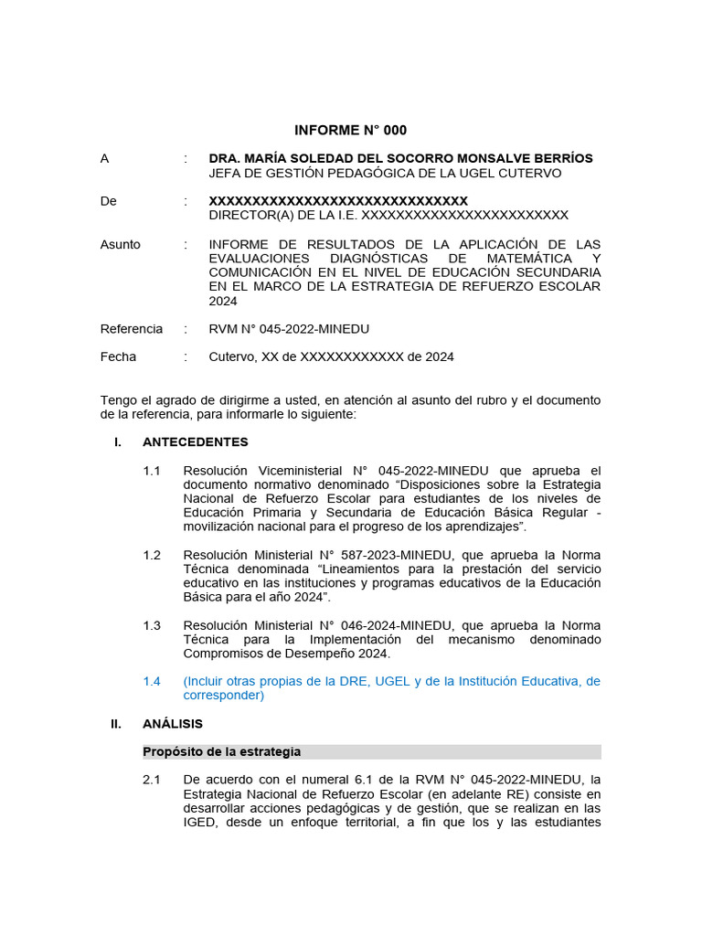 Formato para Informe Resultados | PDF | Evaluación | Aprendizaje