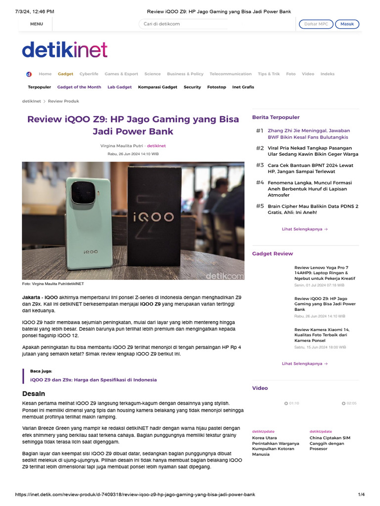 Review iQOO Z9 - HP Jago Gaming Yang Bisa Jadi Power Bank | PDF