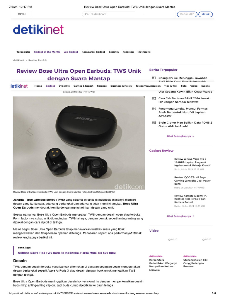 Review Bose Ultra Open Earbuds - TWS Unik Dengan Suara Mantap | PDF