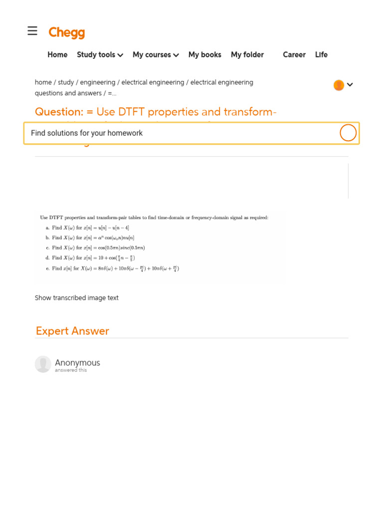 Use DTFT Properties and Transform-Pair Tables To... - Chegg - Co-1 | PDF