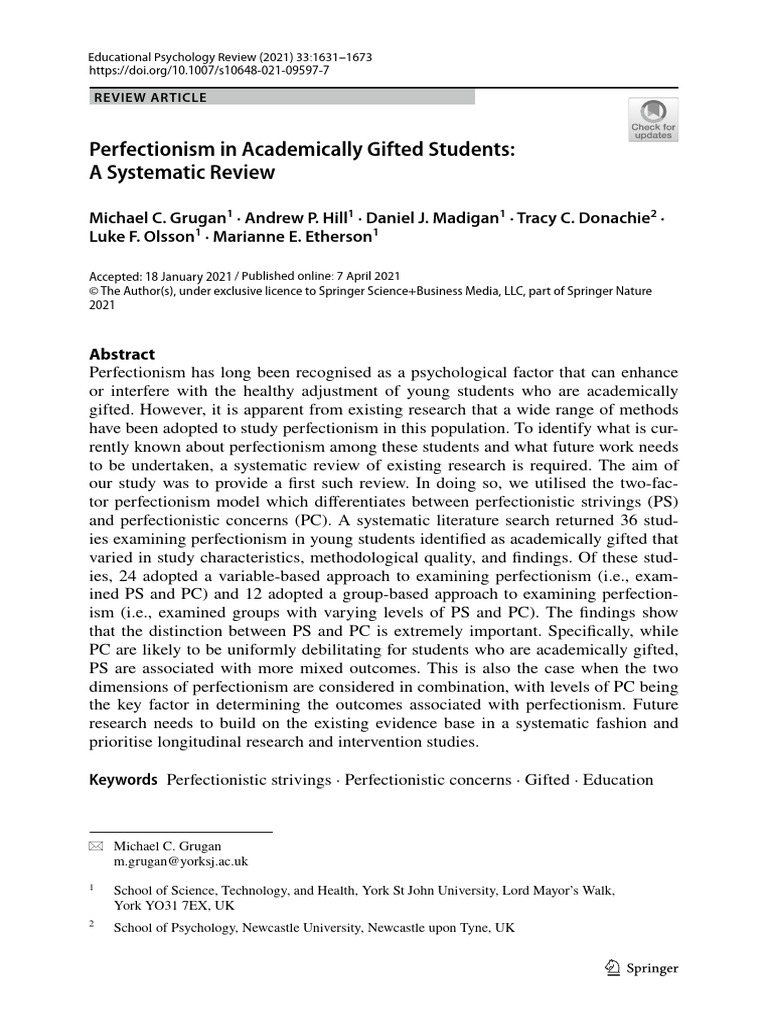 Perfectionism in Academically Gifted Students - A Systematic Review ...