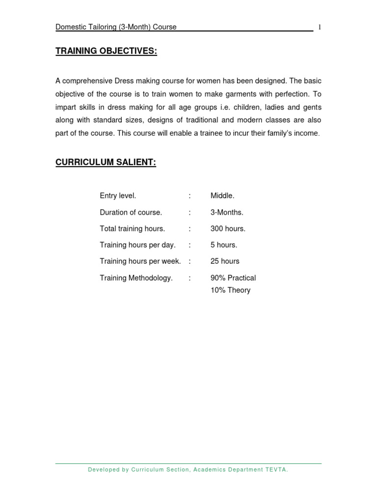 3-Month Domestic Tailoring Course | PDF | Sewing | Seam (Sewing)