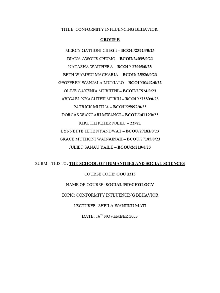 Conformity Influencing Behavior - Assignment | PDF | Conformity ...