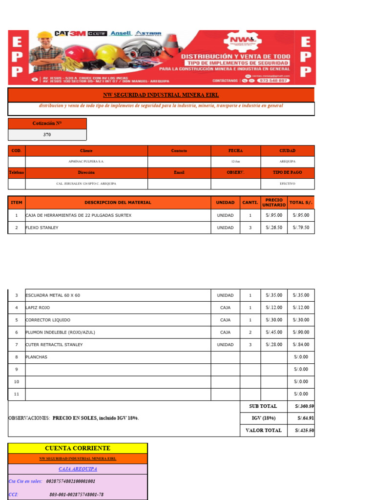 Cotizaciones #345 Elecnor Peru | PDF | Residuos | Color