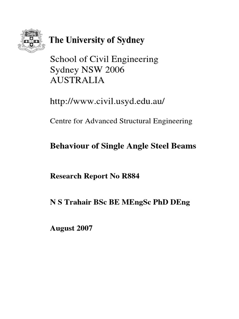 Behaviour of Single Angle Steel Beams - Usyd - R884 | PDF | Beam ...