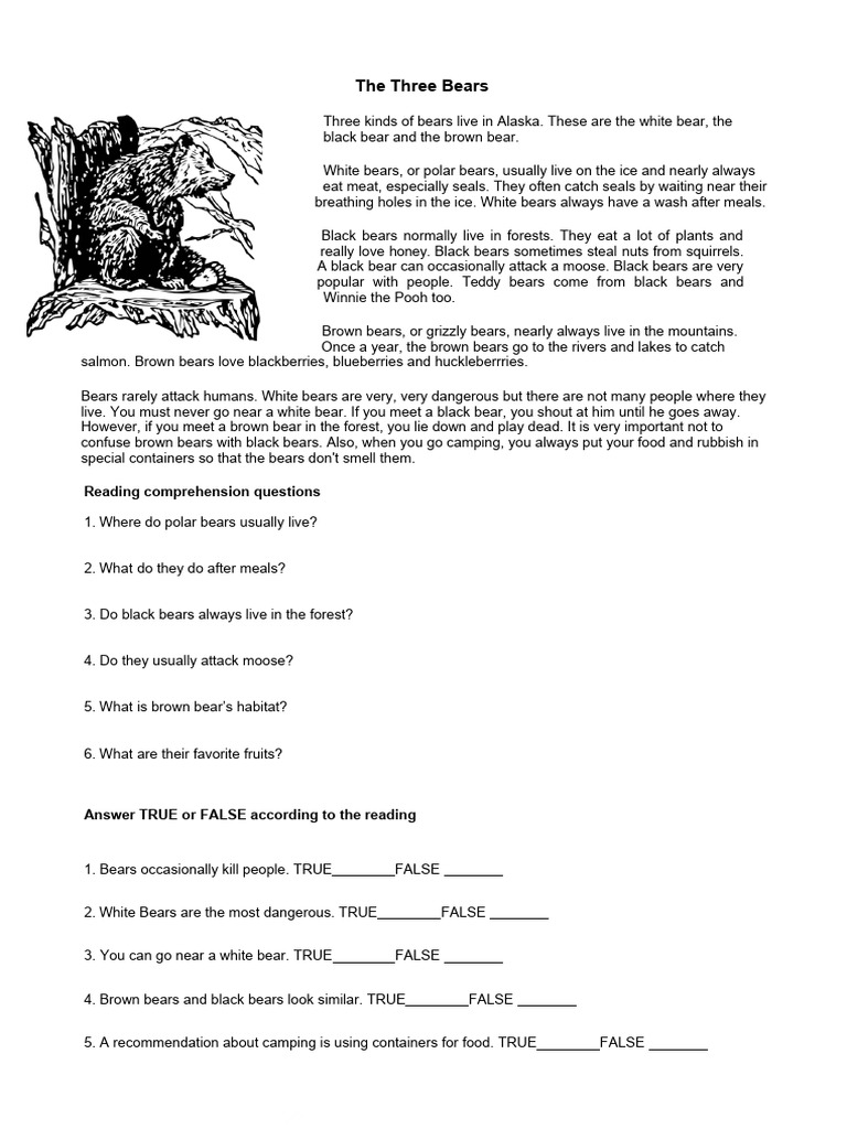 Bears Reading Comprehension Exercises - 87662 | PDF