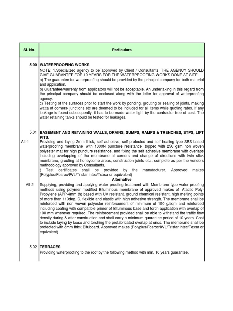 Water Proofing Works | PDF | Concrete | Building Materials