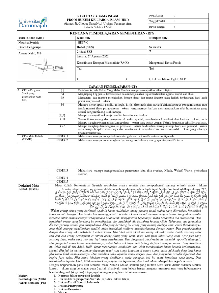 RPS Notariat Syariah 2022 | PDF