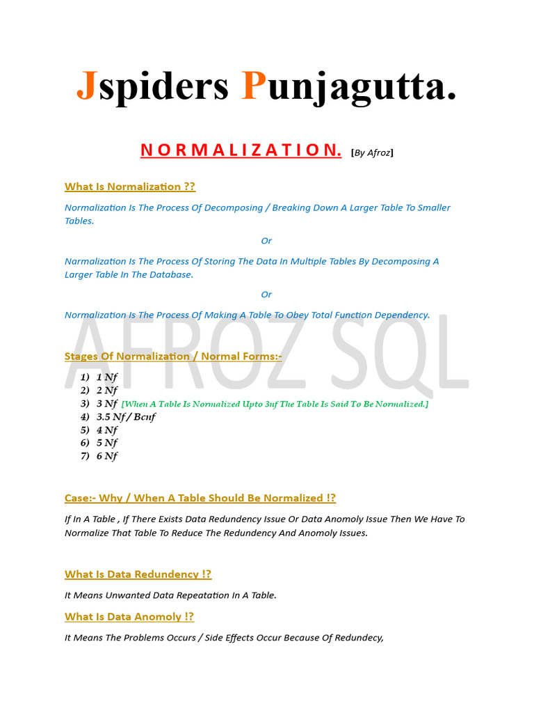 Normalization Notes by Afroz Sir. | PDF | Data | Data Management Software