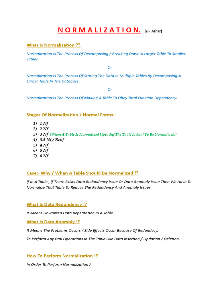 Normalization Notes by Afroz Sir. | PDF | Data Management | Databases