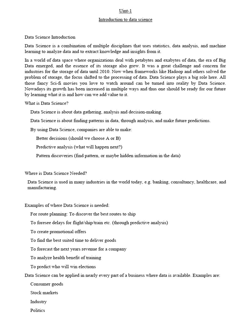 Unit 3 Pdf Data Science Data Analysis 