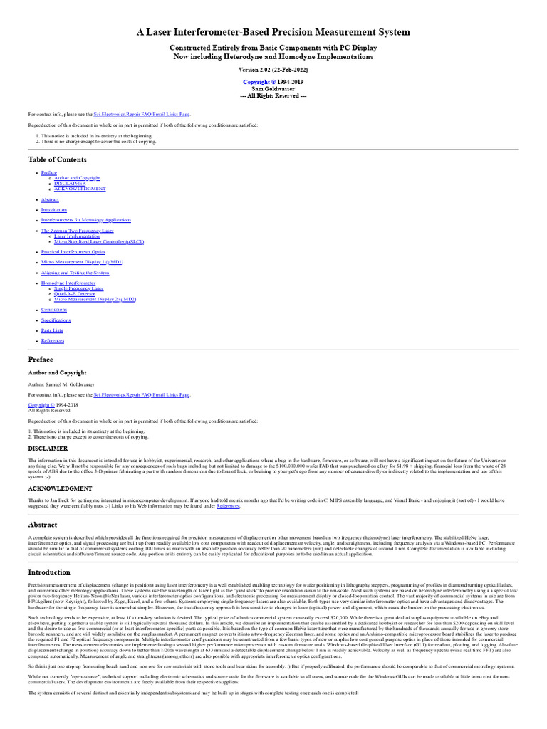 A Laser Interferometer-Based Precision Measurement System | PDF | Interferometry | Optics