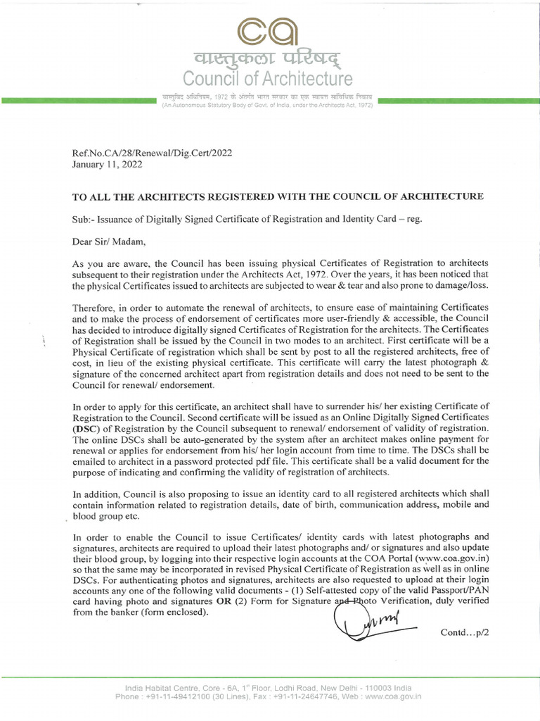 Issuance of Digitally Signed Certificate of Registration and Identity ...