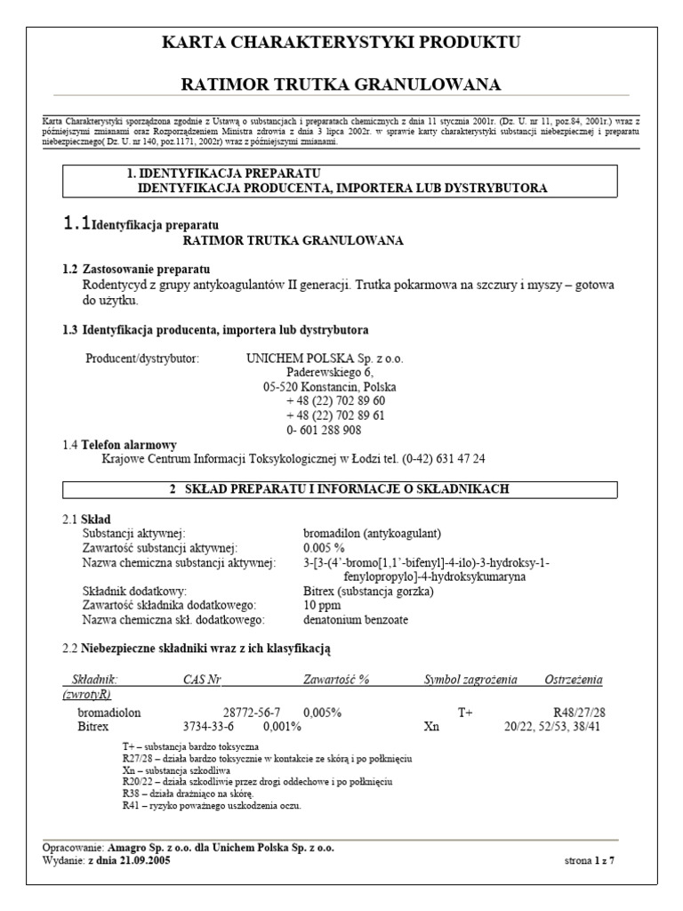 Karta Charakterystyki Produktu Preparat | PDF