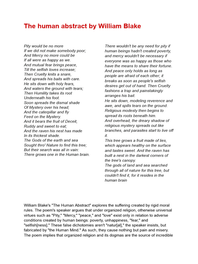 Blake's "The Human Abstract" Analysis | PDF