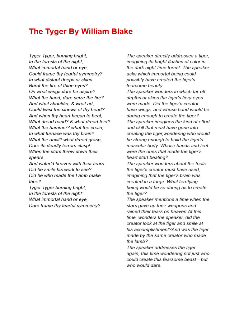 William Blake-The Tyger | PDF | Religious Belief And Doctrine