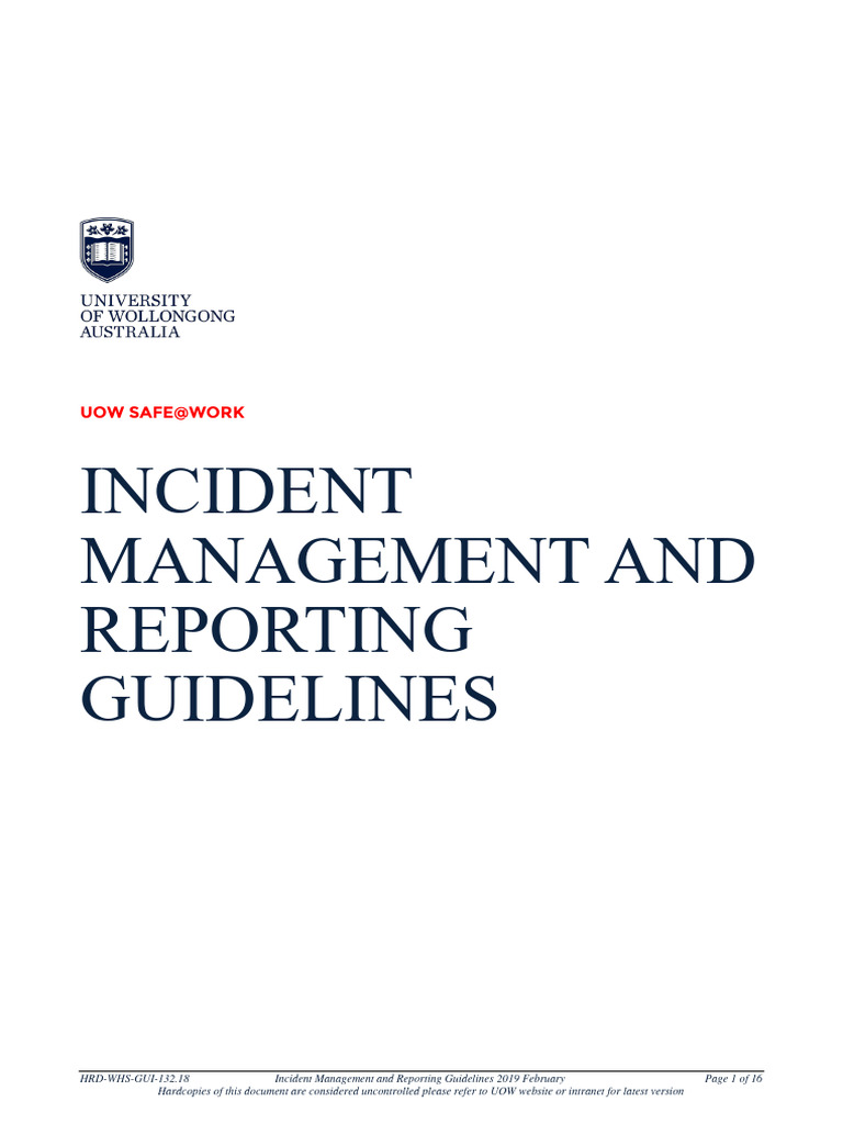 UOW Incident Management Guidelines 2019 | PDF | Risk | Hazards
