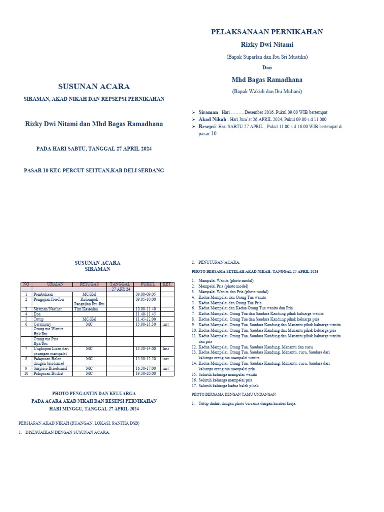 Susunan Acara Pernikahan | PDF