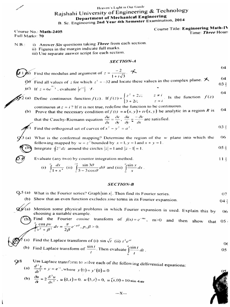2014-2000 Complex Analysis, Fourier, Laplace | PDF