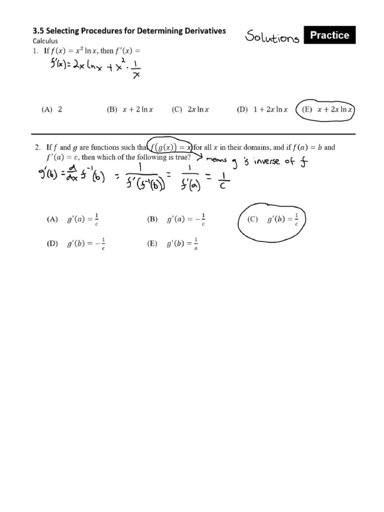 Selecting Procedures (Derivatives) Notes ANSWER | PDF