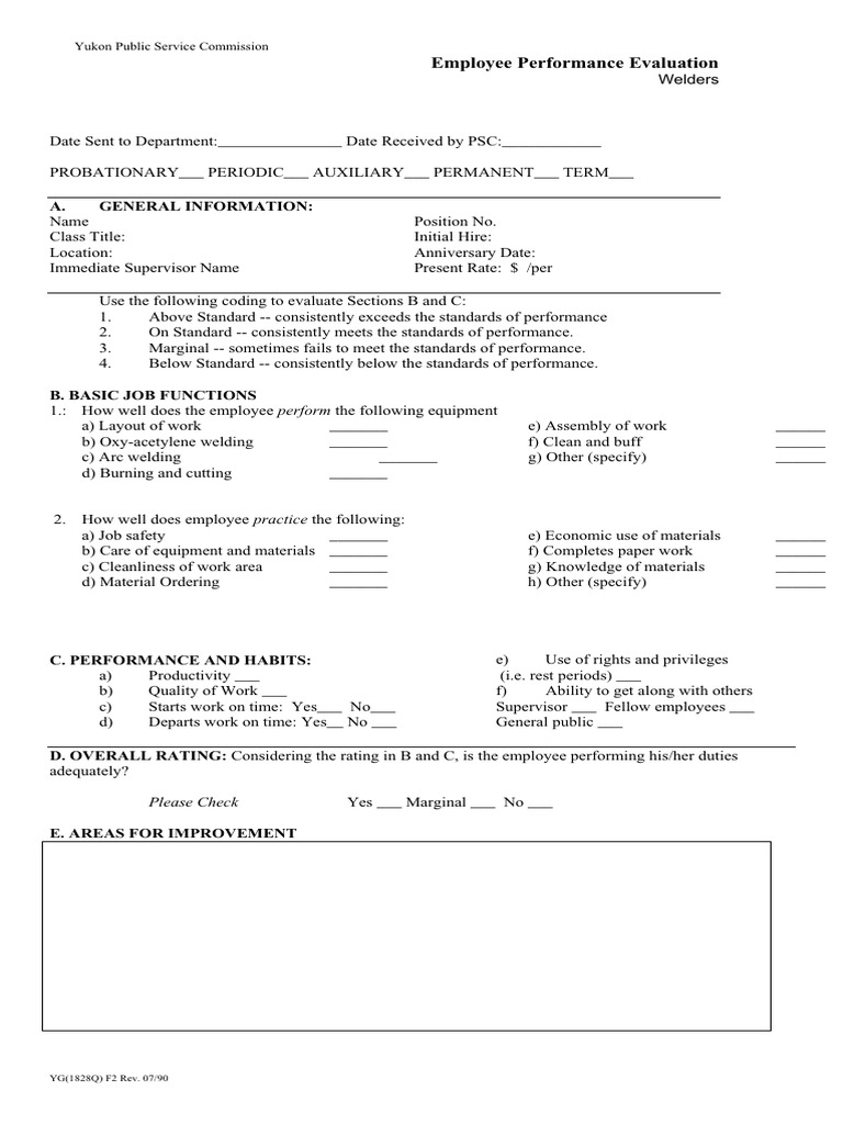 Welder Performance Evaluation Form | PDF | Welding | Construction