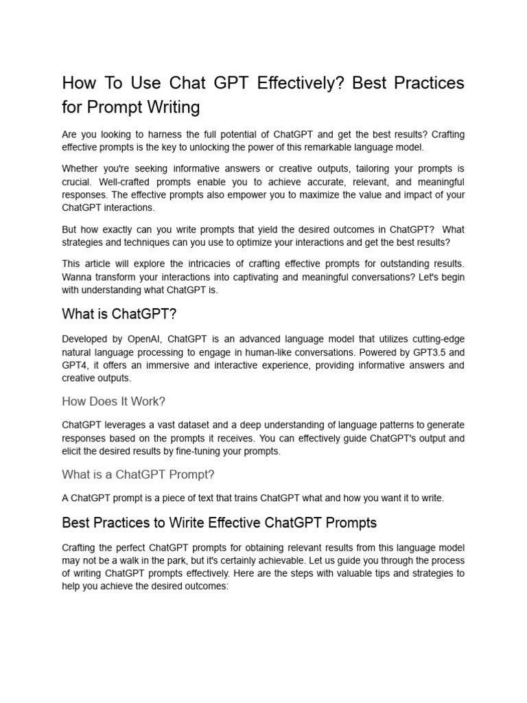 How to Write Chat GPT Prompts to Get the Best Results | Download Free PDF | Artificial ...