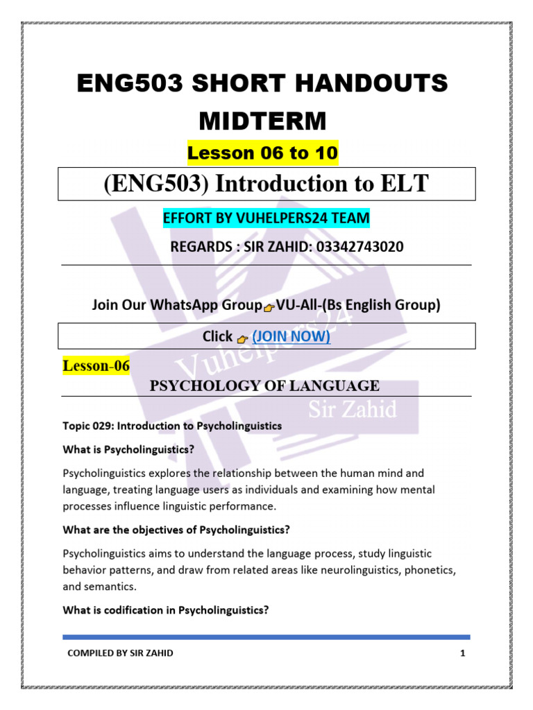 Eng503 Short Handouts Midterm File 2 Compiled by Sir Zahid | PDF | Second Language Acquisition ...