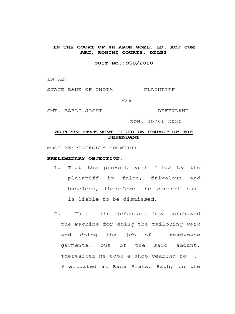 Written Statment Suit For Recovery Babli | PDF | Affidavit | Lawsuit