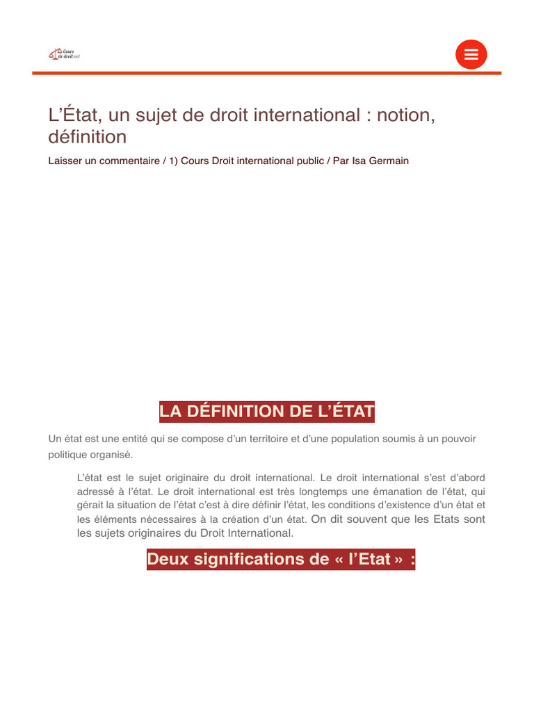 Définition de l'État en droit international | PDF | Loi internationale ...