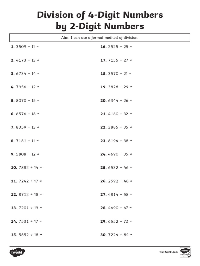 Four-Digit Division With 2-Digits | PDF