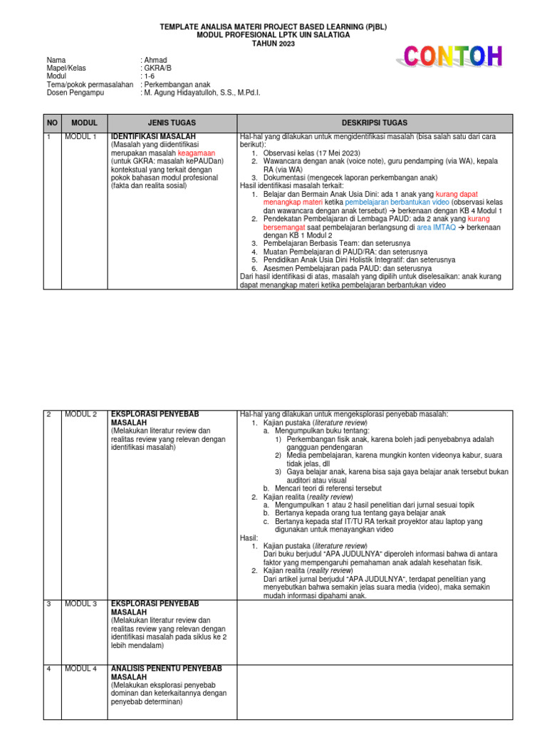 Template Analisis PJBL | PDF
