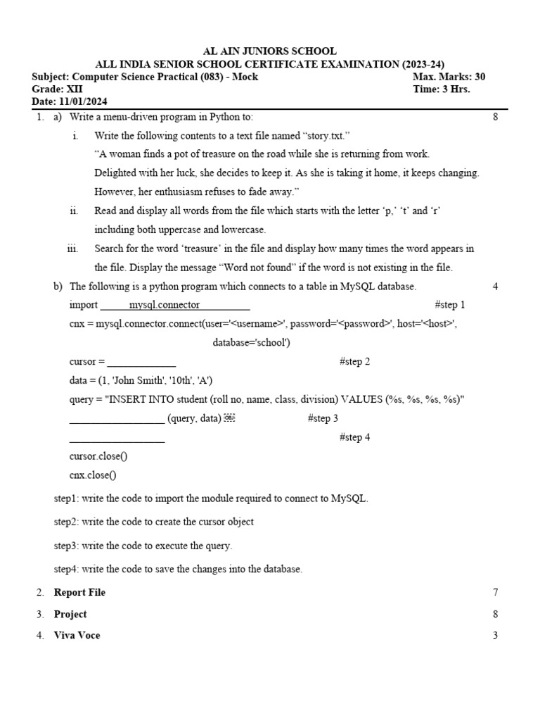 Mock Practical QP (2023-24) | PDF | Databases | Letter Case