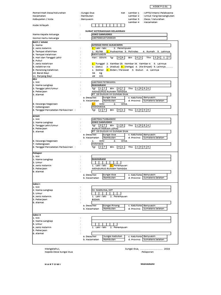 Formulir Akta Kelahiran | PDF