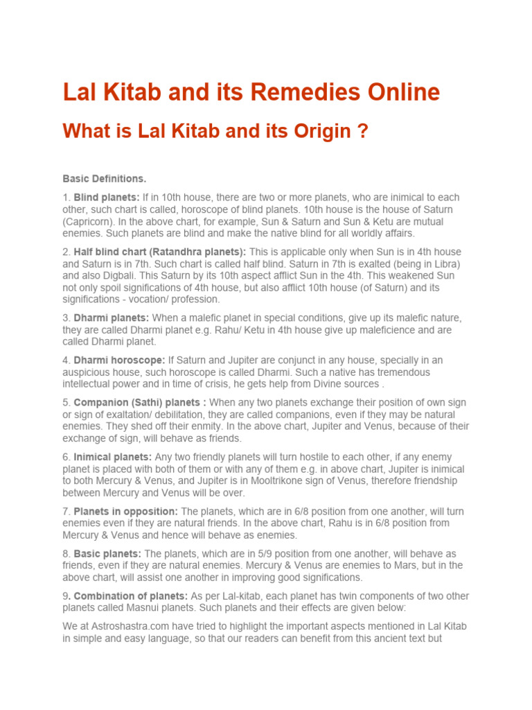 Lal Kitab and Its Remedies Online | PDF | Planets In Astrology | Planets