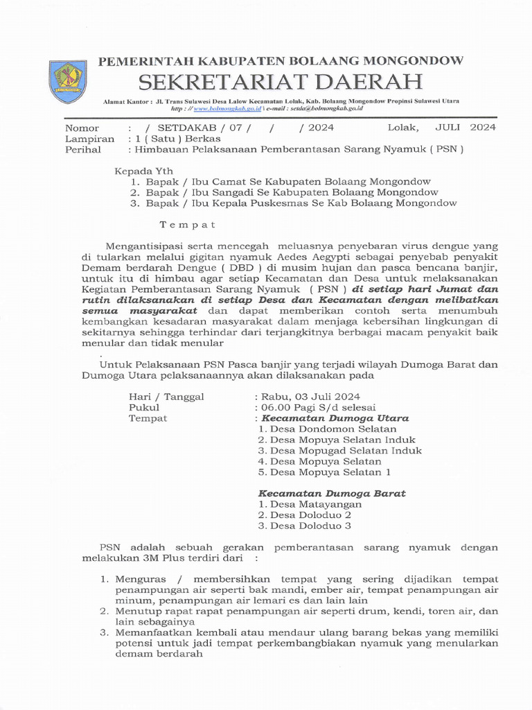 Surat Himbauan Pelaksanaan PSN | PDF