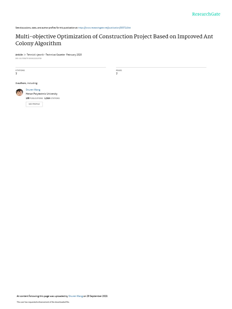 Multi Objective Optimization Of Construction Project Based On Improved Ant Colony Algorithm