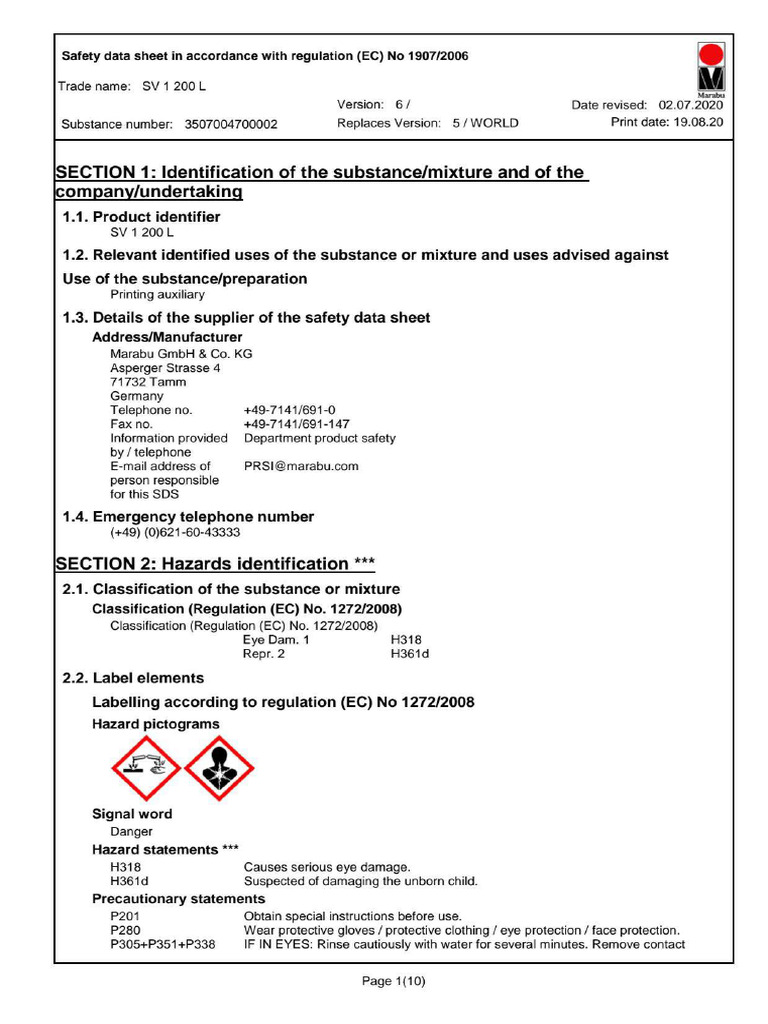 MSDS of SV1 | PDF