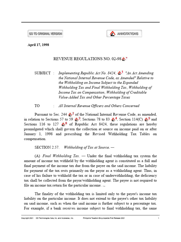 RR No. 2-98 Amended As of 7.22.21 (1) 1 | PDF | Capital Gains Tax | Taxes