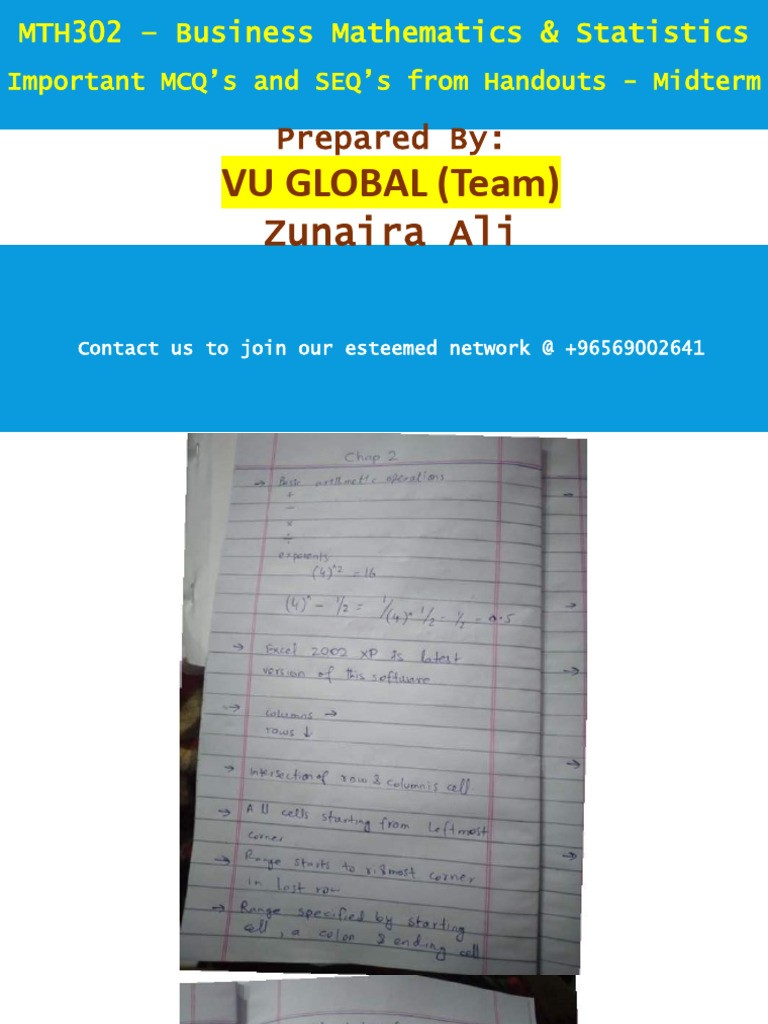 MTH302 Important MCQ's & SEQ's From Updated Handouts by Zunaira | PDF