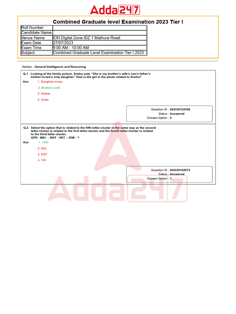 SSC CGL 2023 Tier 1 27th-July-2023-Shift-1 | PDF | Speed