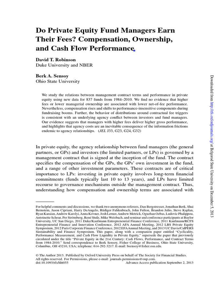 Do Private Equity Fund Managers Earn Their Fees - Compensation ...