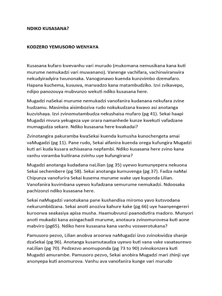 NDIKO KUSASANA Kodzero YeMusoro WeNyaya | PDF