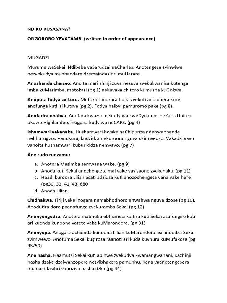 NDIKO KUSASANA Ongororo YeVatambi | PDF